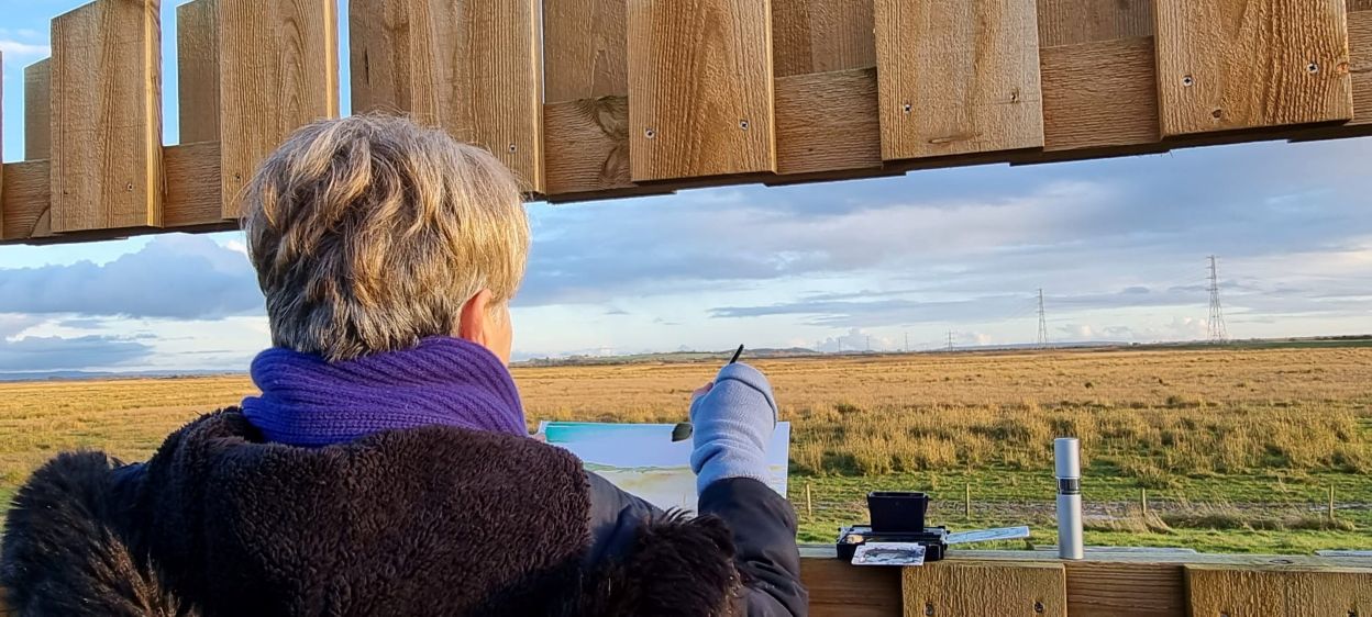 Saltmarsh panorama drawing workshop | WWT Steart Marshes